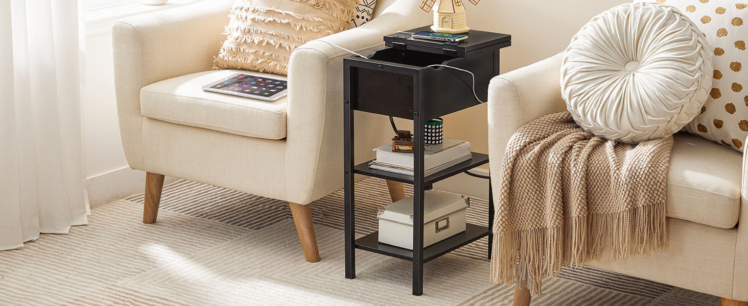 Amazon.com: HOOBRO Side Table, Flip End Table with Charging Station and Shelves, USB Ports ...