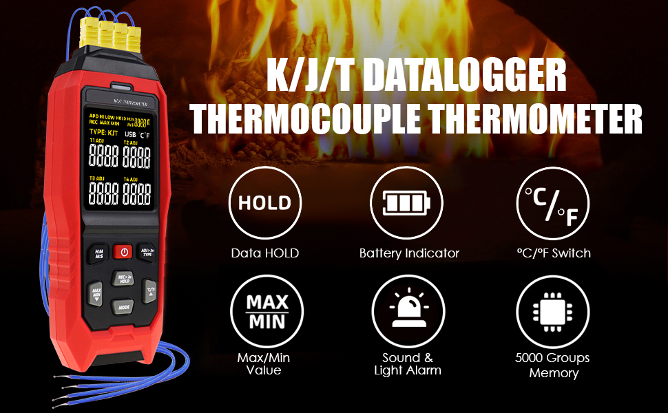 4-Channel Thermocouple Thermometer DataLogger, Digital K/J/T Type ...