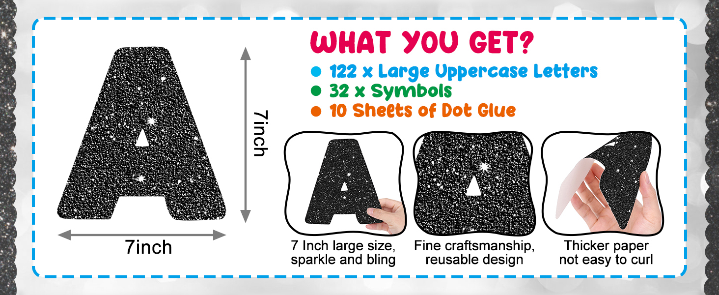 Amazon.com: Meetory 154Pcs 7” Glitter Black Bulletin Board Letters for ...