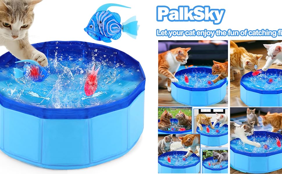 Amazon.com: Palksky Cat Toy Pool With 2 Robotic Swimming Fish ...