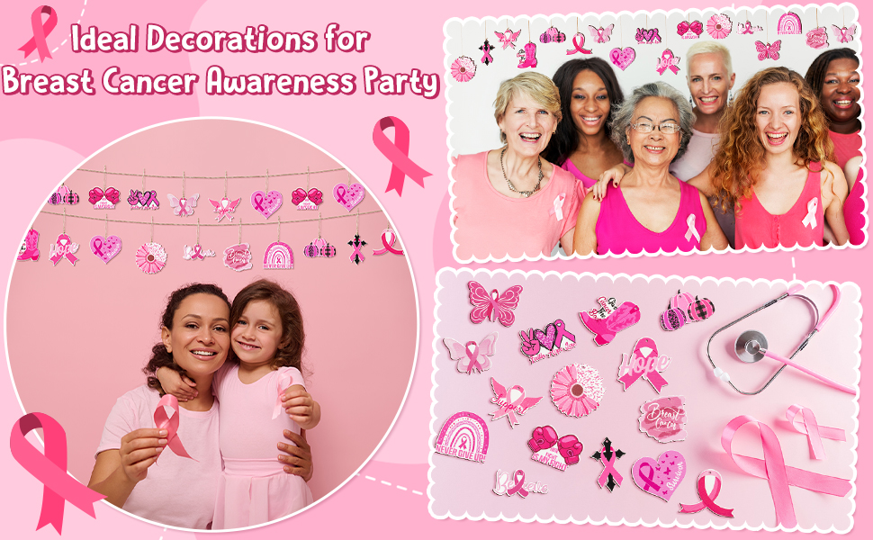 Amazon.com: CNhoqc 45pcs Pink Ribbon Breast Cancer Awareness Wooden ...