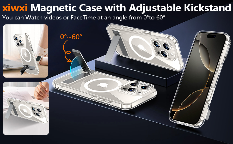 Amazon.com: xiwxi for iPhone 16 Pro Case with Kickstand,[Compatible with Magsafe][1*Screen ...
