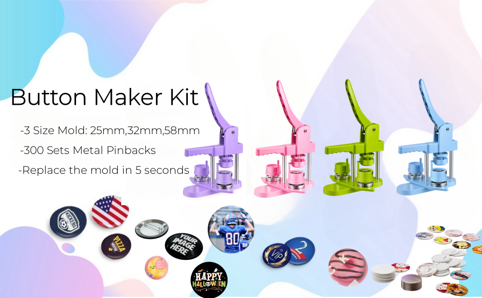 Amazon.com: Mryitcal Button Maker Machine Multiple Sizes, 1''+1.25''+2.25'' Pin Maker Button ...