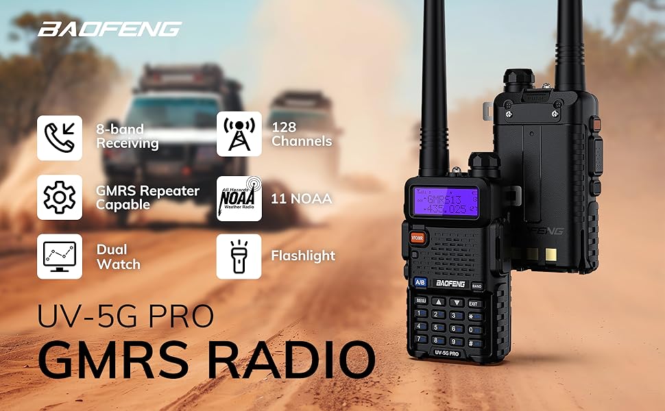 Amazon.com: BAOFENG UV-5G PRO GMRS Radio de mano, 5 W NOAA/UHF/VHF/VHF/Airband Escáner y ...