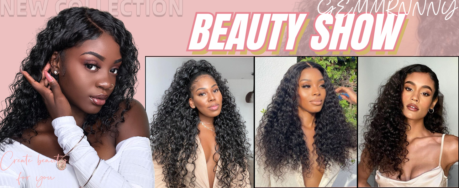 Amazon.com : Gemmrnny Human Hair Bundles Deep Water Wave, 14 16 Inch 2 Curly Bundles Human Hair ...