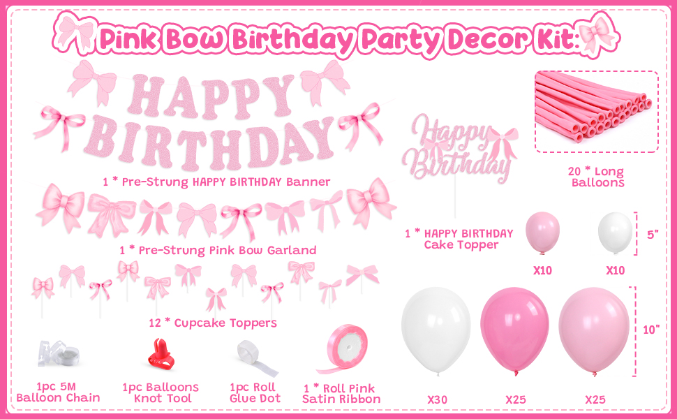 Amazon.com: Pink Bow Birthday Decorations, Pink Bow Balloon Arch, Bow ...