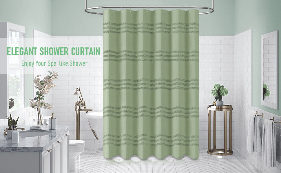 Amazon.com: Dynamene Sage Green Fabric Shower Curtain, Tufted Chenille Striped Textured Cloth ...