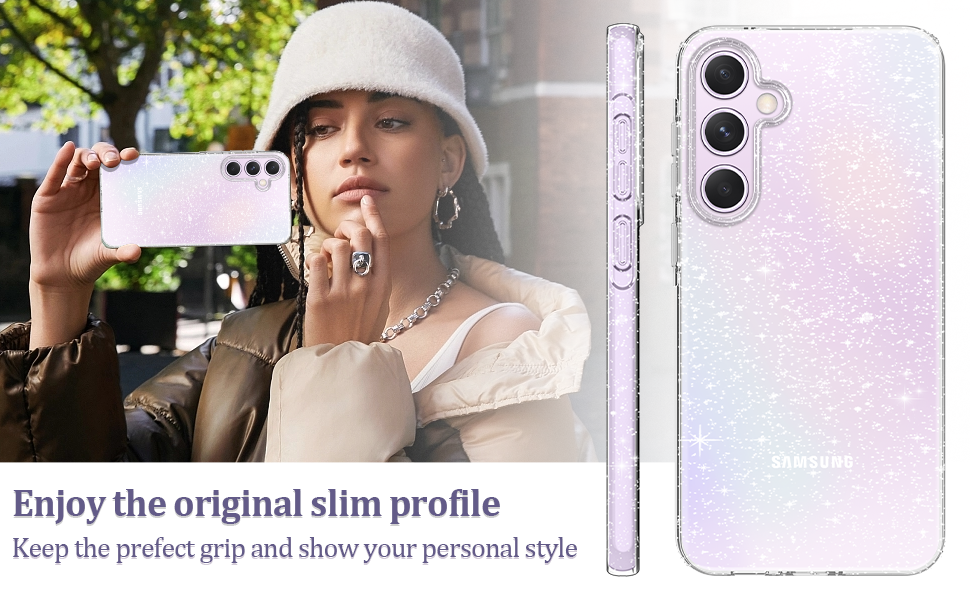 AROYI 3 in 1 Clear Glitter Case for Samsung Galaxy A35 5G Case with 2 Tempered Glass Screen ...