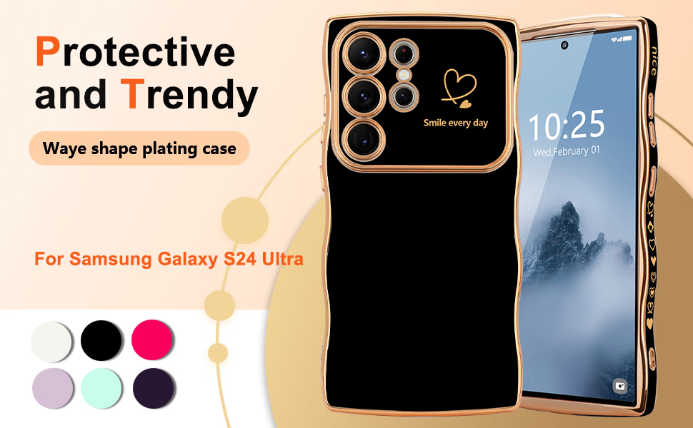 Amazon.com: LCHULLE for Samsung Galaxy S24 Ultra Case for Women Girls, Cute Wave Frame Curly ...