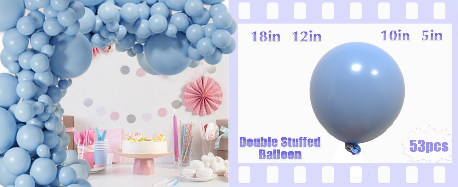 Amazon.com: Dusty Blue Balloon Arch Garland, Double Stuffed Pastel Blue Balloons Different Sizes ...