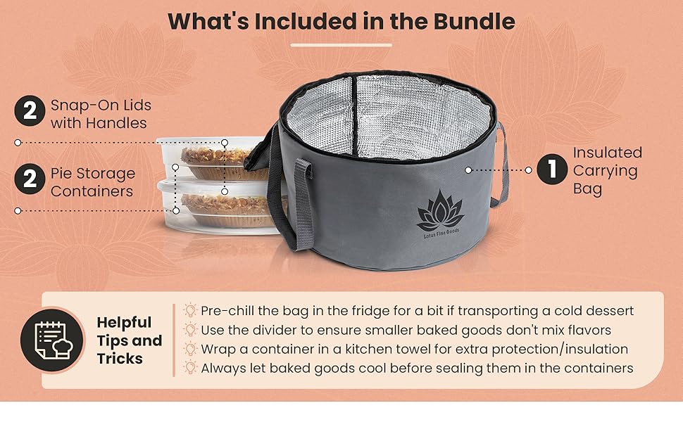 Amazon.com: 2 Pack Pie Carrier with Lid & Insulated Food Carrying Case Bag - 12" Food Storage ...