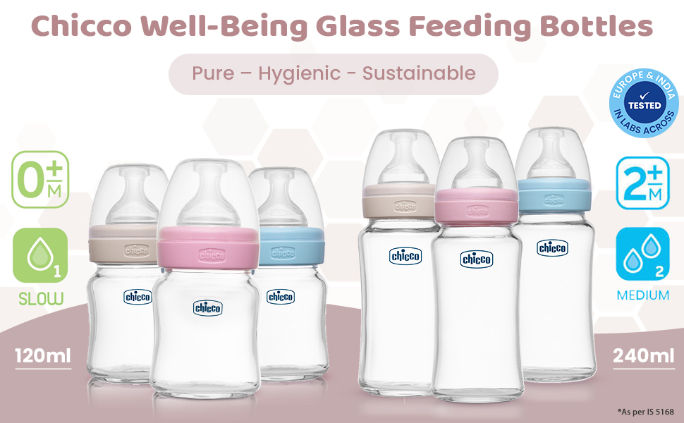 Buy Chicco Well-Being Glass Feeding Bottle (240ml, Medium Flow) (Neutral) Online at Low Prices ...