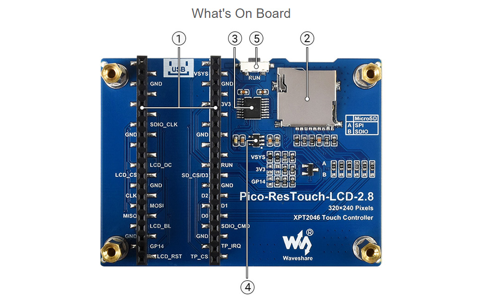 Waveshare 2.8inch Touch Display Module for Raspberry Pi Pico 262K ...