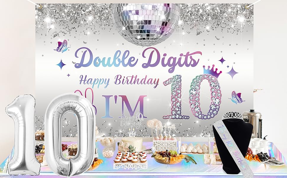 Amazon.com: Trgowaul 10th Birthday Decorations for Girls - Silver Double Digits Banner ...