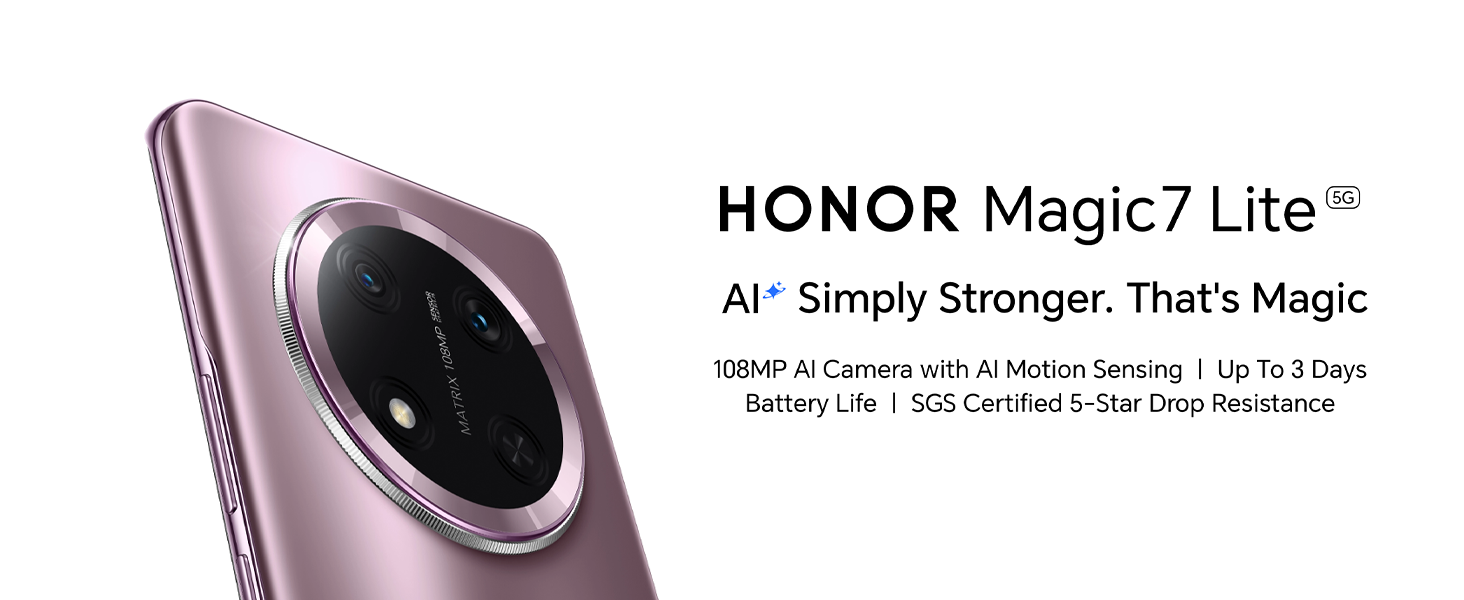 HONOR Magic7 Lite 5G Mobile Phone Black,108MP AI Camera with AI Motion Sensing,6600 mAh Up To ...