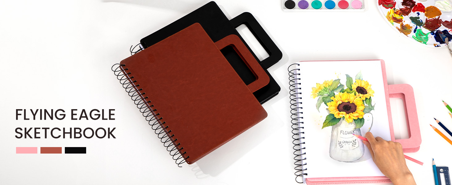 Amazon.com: Large Sketchbook for Drawing 9"X 12" Portable Travel Spiral Bound Sketch Book with ...