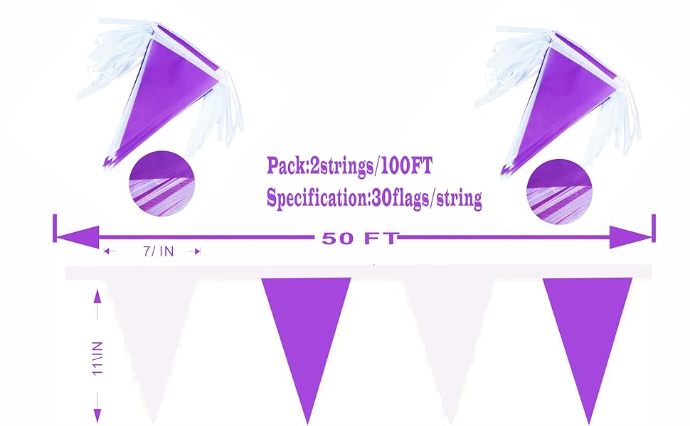 Amazon.com: LUSEOAN 100Ft Purple and White Pennant Banner Flags String ...