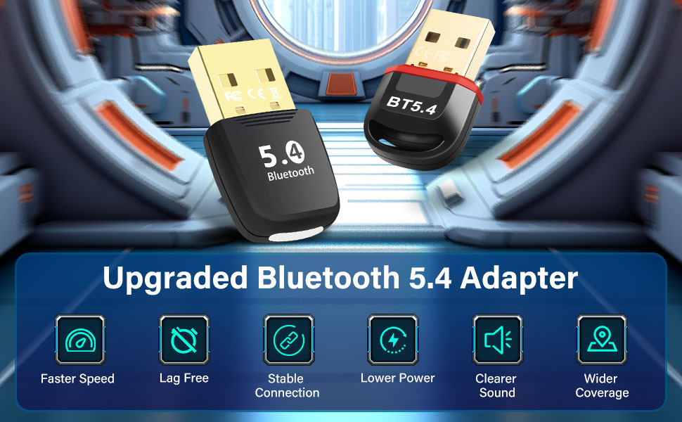 Bluetooth 5.4 Adapter PC, Bluetooth 5.4 USB Adapter for PC Windows 11/10/8.1/7, Mini-Sized ...