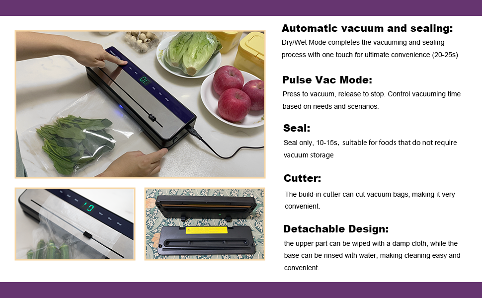 YouMieYiuMie Food Vacuum Sealer Machine, 6-in-1 Powerful Vac Pack Machine, Dry/Moist Food Saver ...