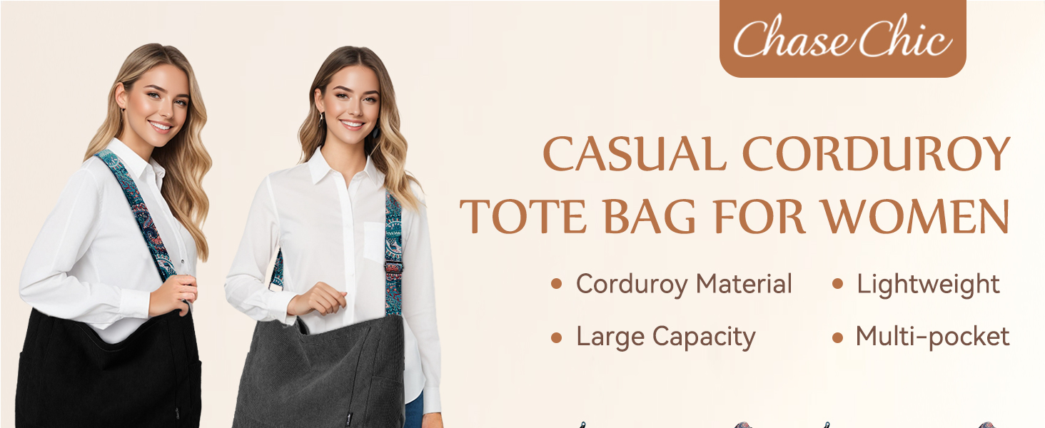 Chase Chic Corduroy Tote Bag for Women, Large Crossbody Hobo Bag Casual Convertible Shoulder Bag ...