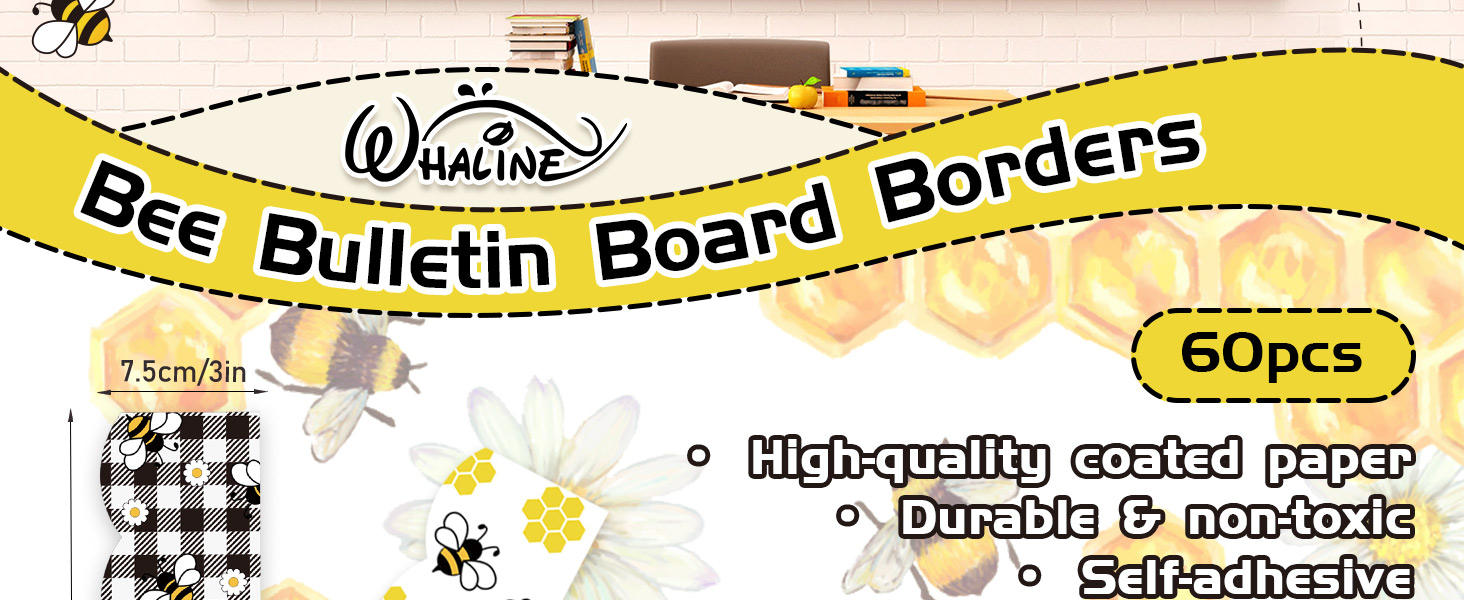 Amazon.com: Whaline 60Pcs Bee Bulletin Board Borders 69Ft Yellow Black ...