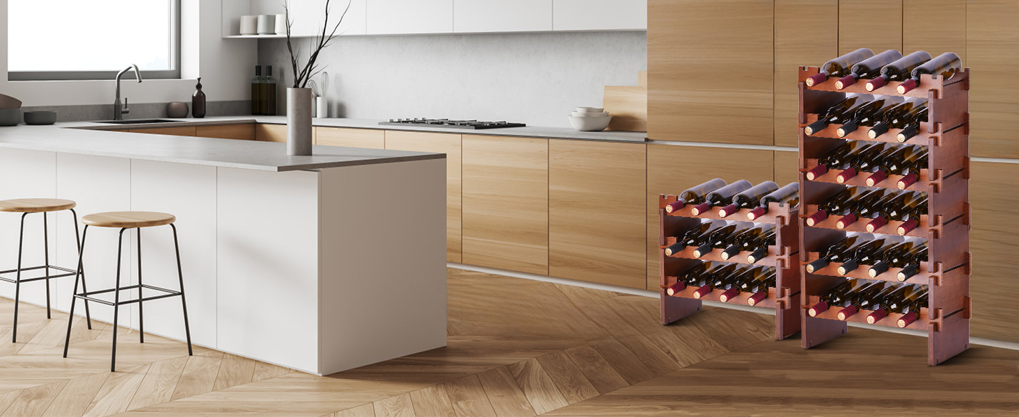 Amazon.com: IWNTWY Wine Rack, 12 Bottles 3-Tier Stackable Wine Racks, Wooden Wine Bottles ...