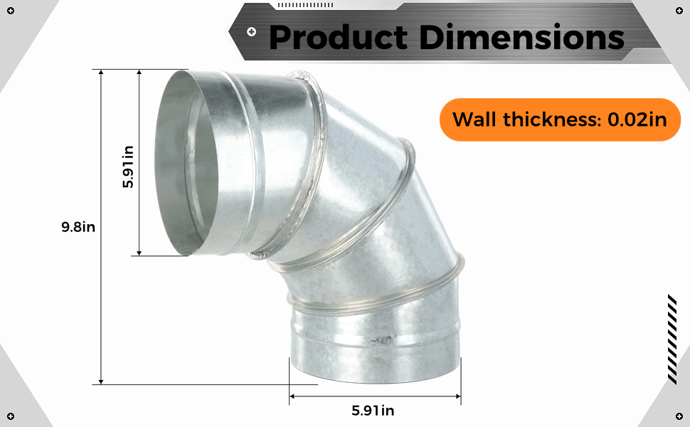 Amazon.com: 90-Degree Elbow Pipe, 6" Galvanized Metal Duct Pipe Connector, 90° Stainless Steel ...
