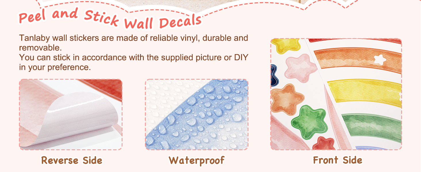 Amazon.com: Tanlaby 56" X 35" Large Rainbow Wall Stickers Watercolor Stars Wall Decals Peel and ...