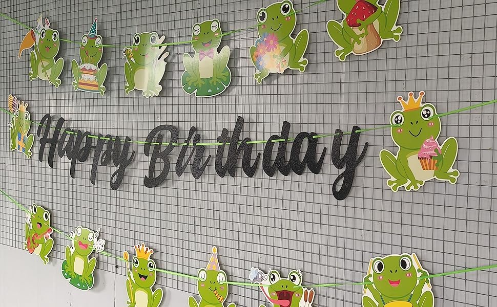Amazon.com: 3Pcs Frog Party Banner Frog Happy Birthday Banners Frogs ...