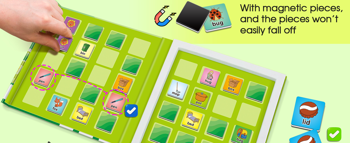 Amazon.com: Torlam Magnetic CVC Word Match Game, Phonics Memory Games for Kids, Travel Party ...