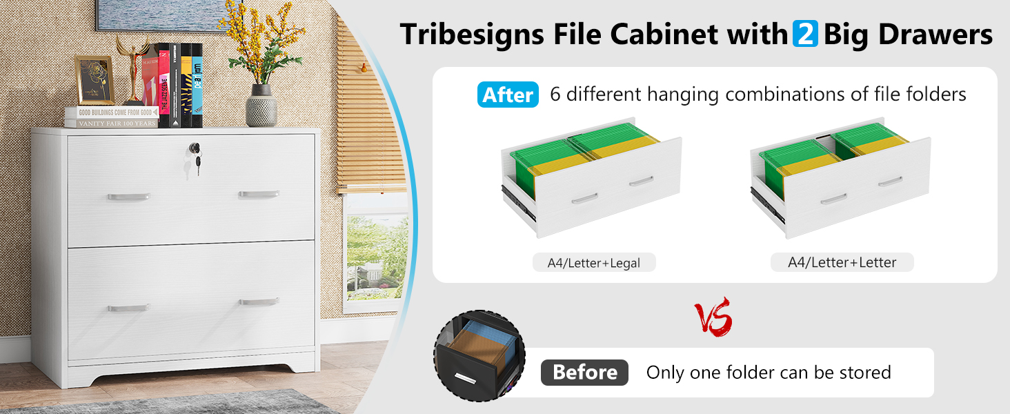 Amazon.com: Tribesigns 2-Drawer Lateral File Cabinet, Large Filing Cabinet for Letter/Legal/F4 ...