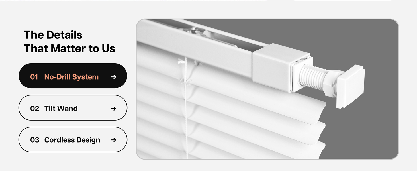 Amazon.com: LazBlinds No Tools No Drill Cordless 1" Vinyl Mini Blinds, 100% Privacy S-Curve ...