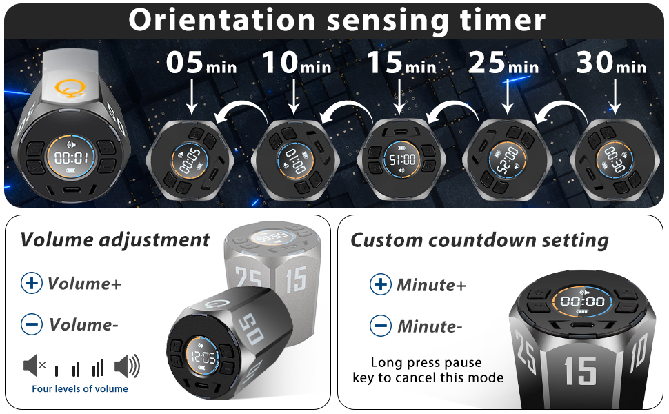 Multi Hexagon Pomodoro Timer Digital Cube With Various Time Presets Magnetic
