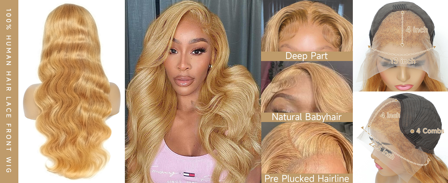 Amazon.com : Avolo Honey Blonde Lace Front Wig Human Hair Pre Plucked 13x4 Honey Blonde Wig ...