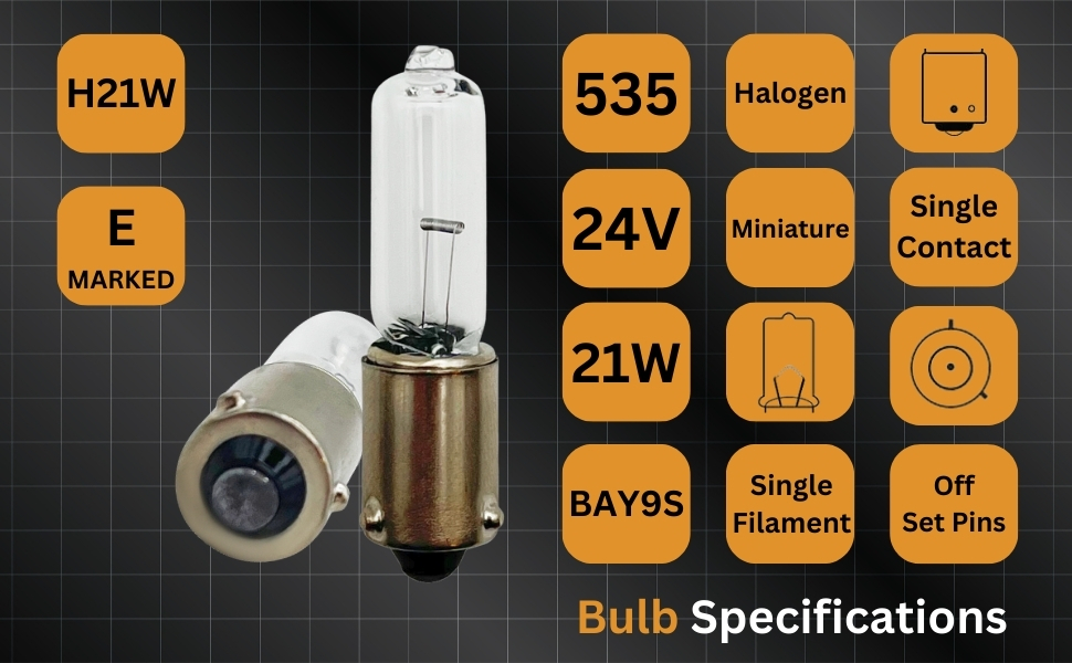 Tek Automotive 535 H21W Bulb, 24V Bulbs for Lorry, Miniature Halogen Truck Bulbs, Side Light ...
