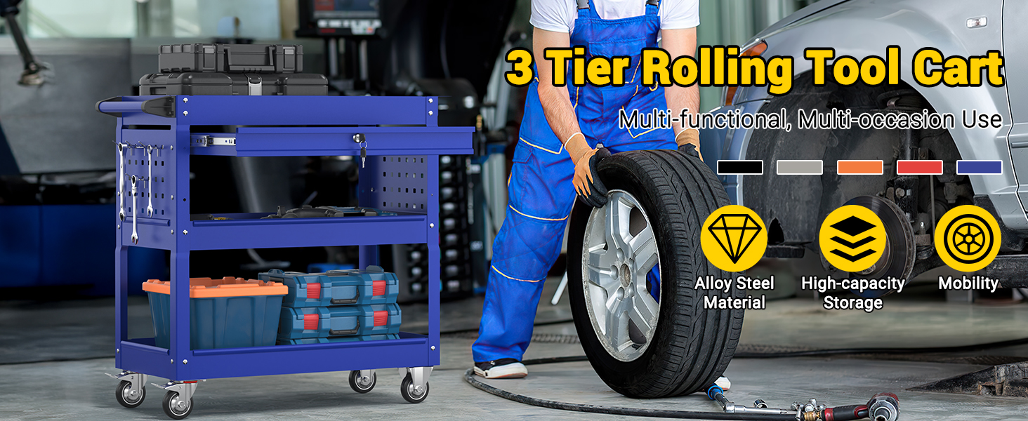 Amazon.com: Cobinery 3 Tier Rolling Tool Cart on Wheels, 550 LBS Tool Cart with Drawers，Heavy ...