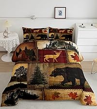Amazon.com: Rustic Farmhouse Bedding Comforter Sets Queen Size, Retro Cabin Lodge Bedding Sets ...