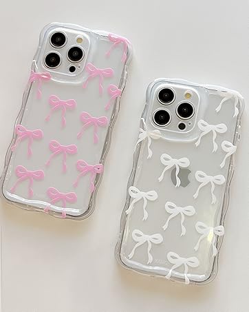 Amazon.com: QLTYPRI Bow Case for iPhone 16 Pro, Cute Ribbon Bows Wavy Curly Frame Clear Phone ...