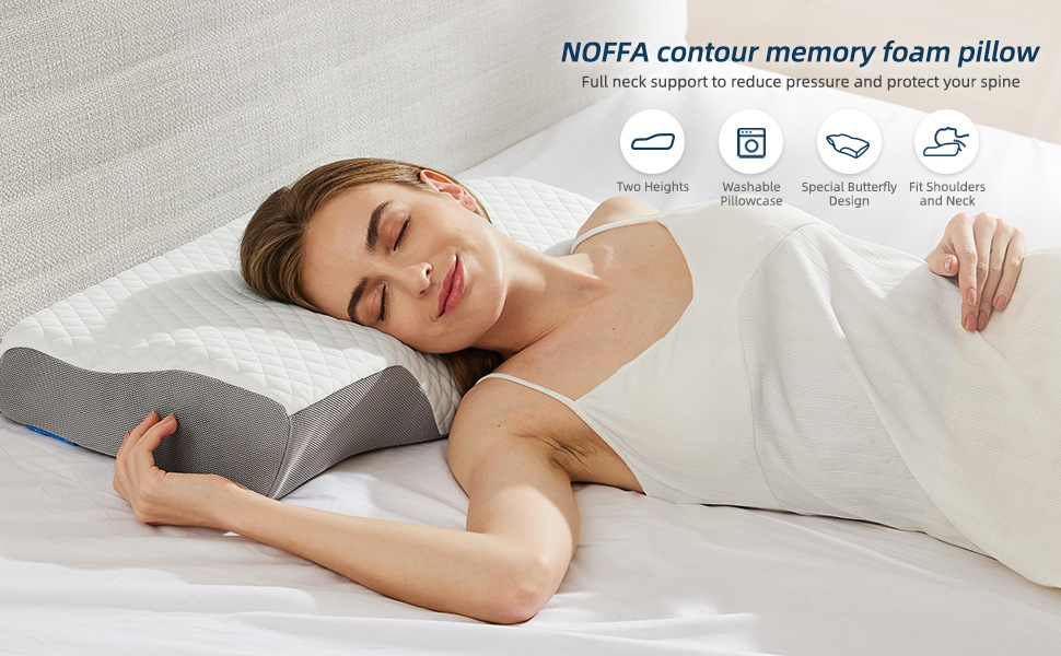 NOFFA Ergonomic Pillow Memory Foam Cooling Gel, Side Sleeper Pillow Neck Contour Support, Ice ...