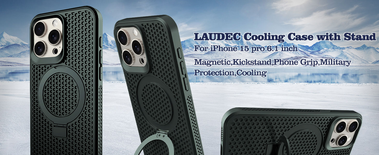 Amazon.com: LAUDTEC Heat Dissipation Breathable Cooling Case with Stand for iPhone 15 Pro 6.1 ...