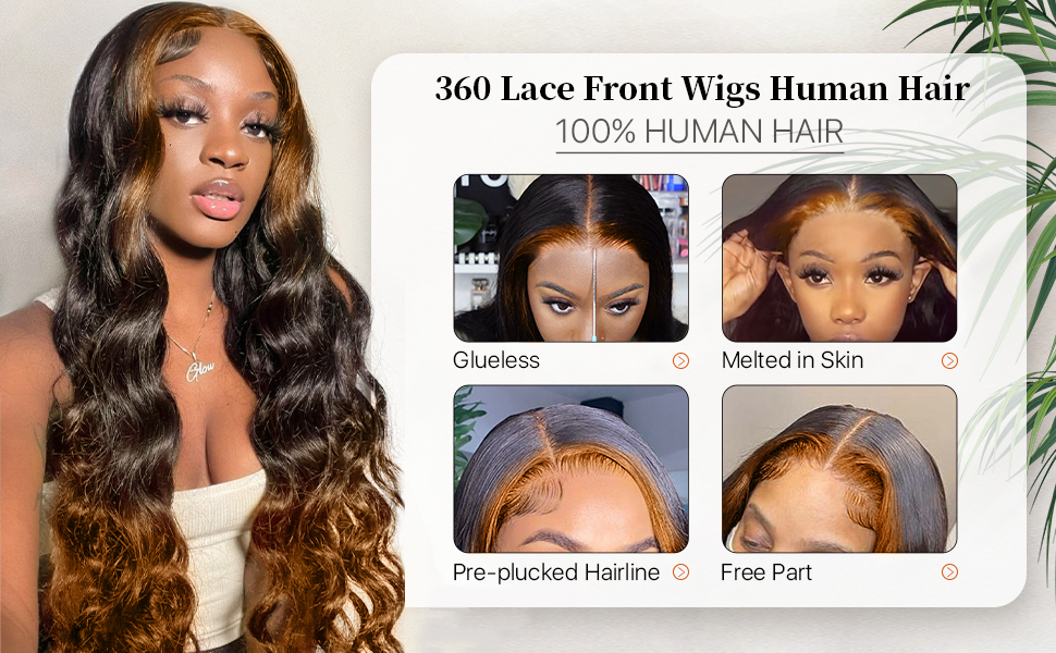 Amazon.com : BAIICS 200% Density Full 360 Lace Front Wigs Human Hair For Women Ombre Lace Front ...