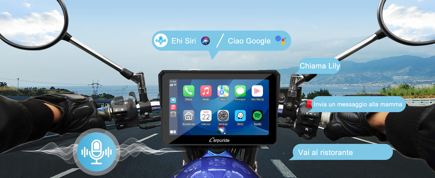 Carpuride W702 Pro Moto Carplay Schermo con Interfono Funzione, Senza Fili CarPlay e Android ...