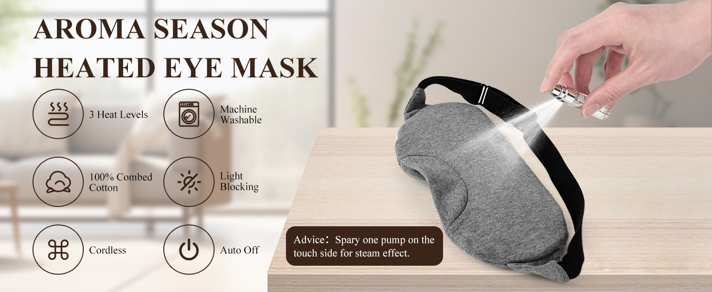 Aroma Season Heated Eye Mask, Warm Compress for Eyes, Cordless Heated Eye Masks, Block Light ...