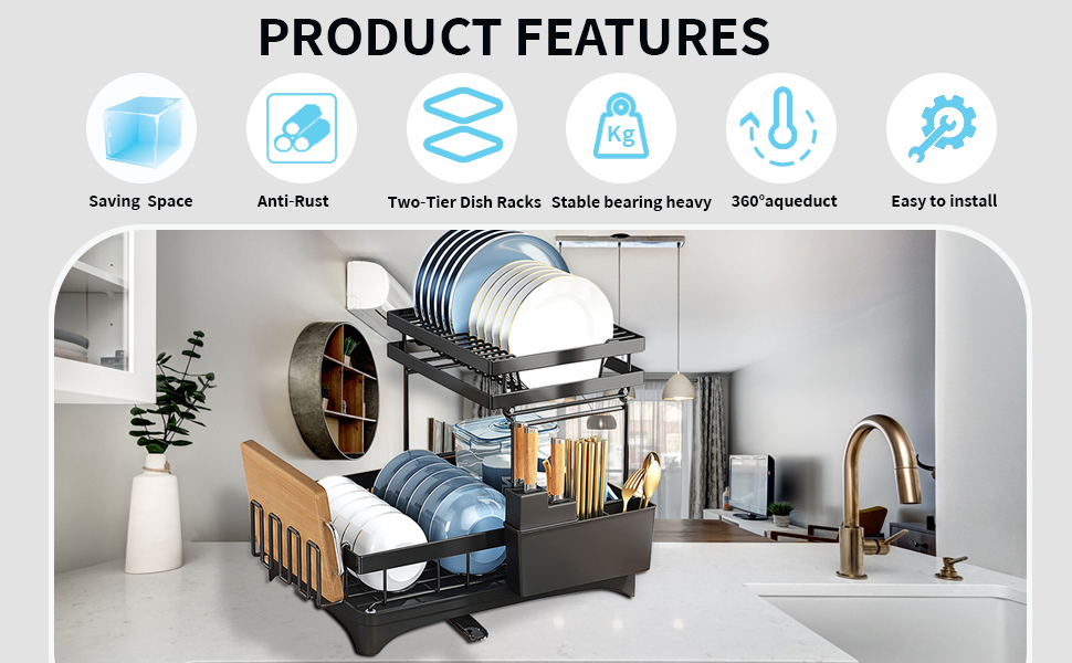 Amazon.com - CulaGyfa Dish Drying Rack with Drainboard,2-Tier Drying Rack for Kitchen Counter ...