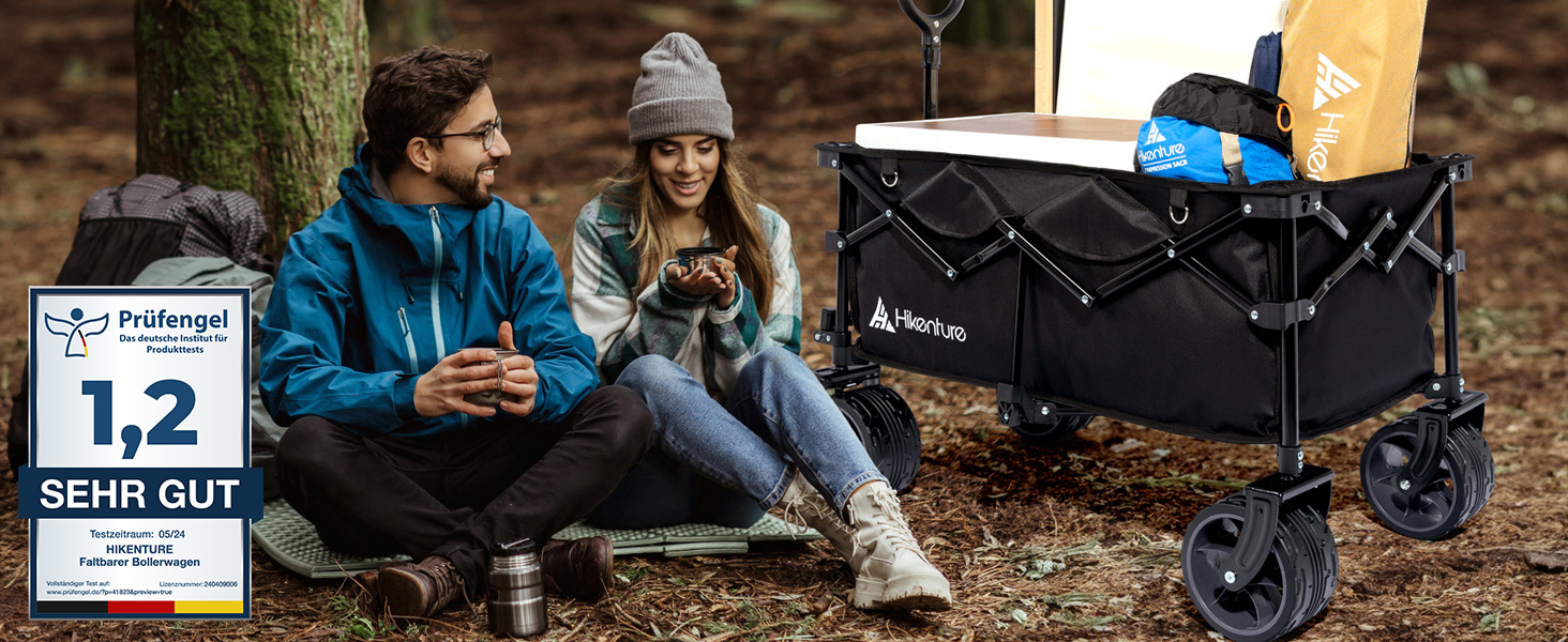 HIKENTURE Bollerwagen Faltbar 135L Faltbarer Bollerwagen - Klappbarer Handwagen für Strand ...