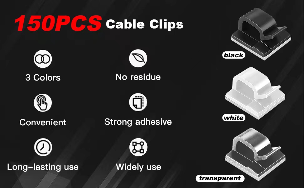 Amazon.com: JHYuaY 150 Pcs Cable Clips, Self Strong Adhesive Tapes for Cable Management, Cord ...