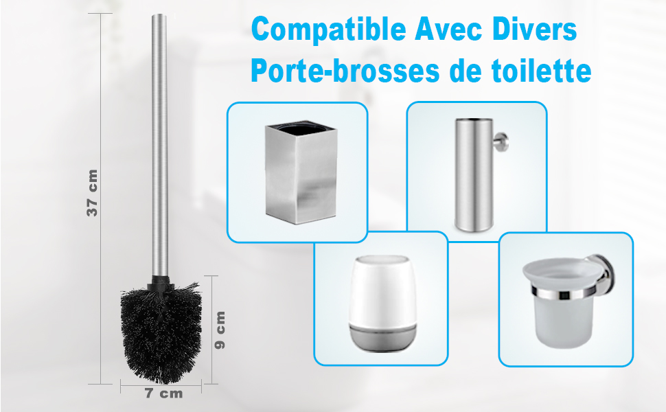 Brosse WC WAVEWO, 5*Tête de Brosse de Toilette + 2*Manches en Acier Inoxydable, Brosse pour ...