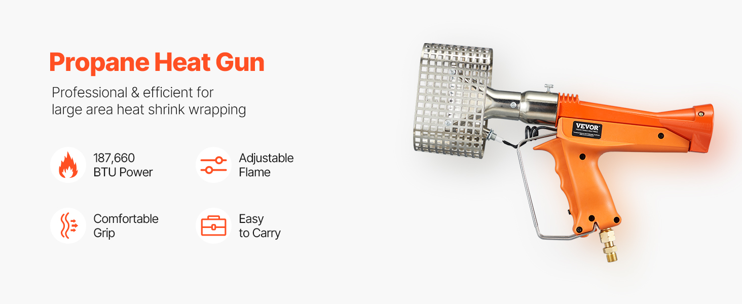 VEVOR Propane Heat Gun, Up to 187660 BTU Hot Air Gun with Adjustable Regulator, 26 FT Hose, and ...