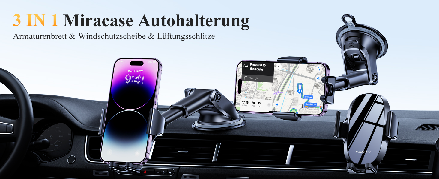 Miracase Handyhalterung Auto Universal [Starker Saugnapf und Metallhaken] kfz Handy Halterung ...