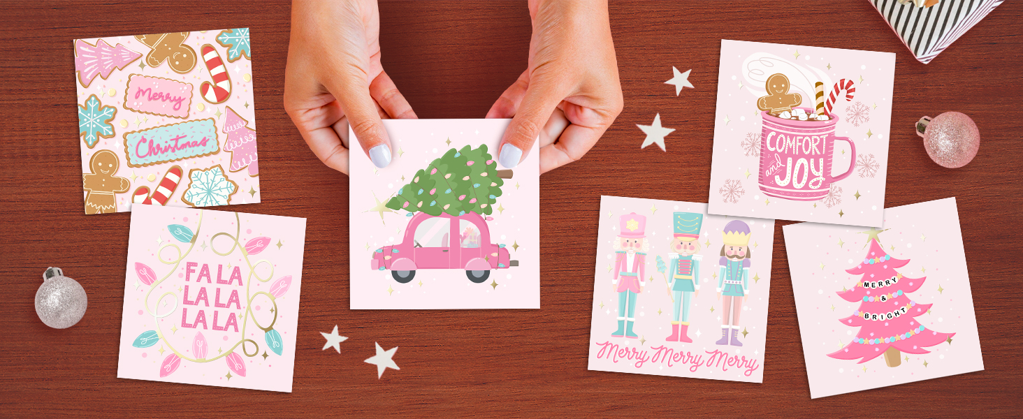 Amazon.com : Honeyplum Pink Christmas Cards - Fun, Stylish, and Cute Merry Christmas Boxed ...